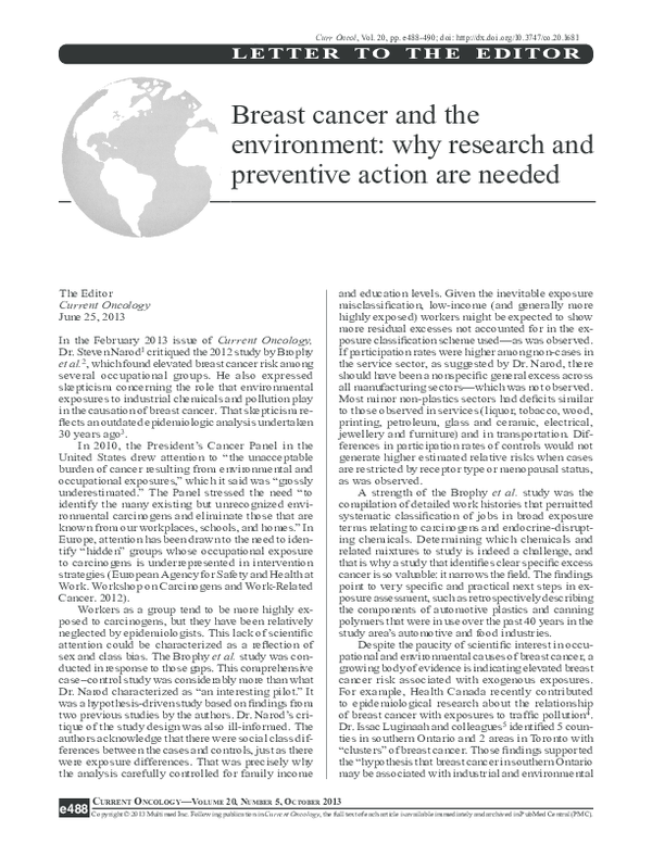 (PDF) Breast cancer and the environment: why research and preventive ...