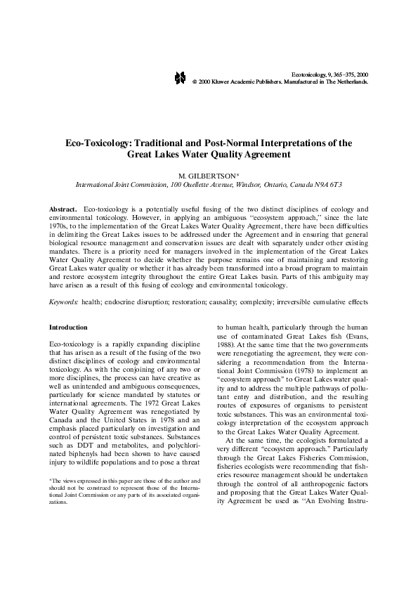 (PDF) Eco-Toxicology: Traditional and Post-Normal Interpretations of ...
