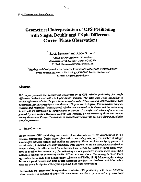 (PDF) Geometrical Interpretation of GPS Positioning with Single, Double and Triple Difference ...
