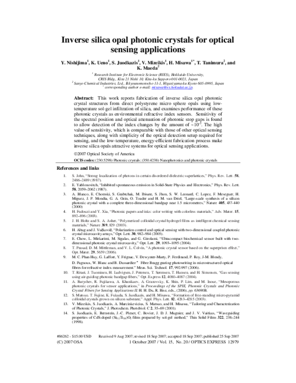 (PDF) Inverse silica opal photonic crystals for optical sensing ...