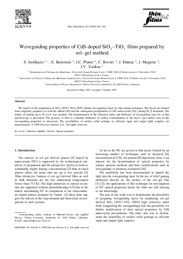 (PDF) Waveguiding properties of CdS-doped SiO2–TiO2 films prepared by sol–gel method