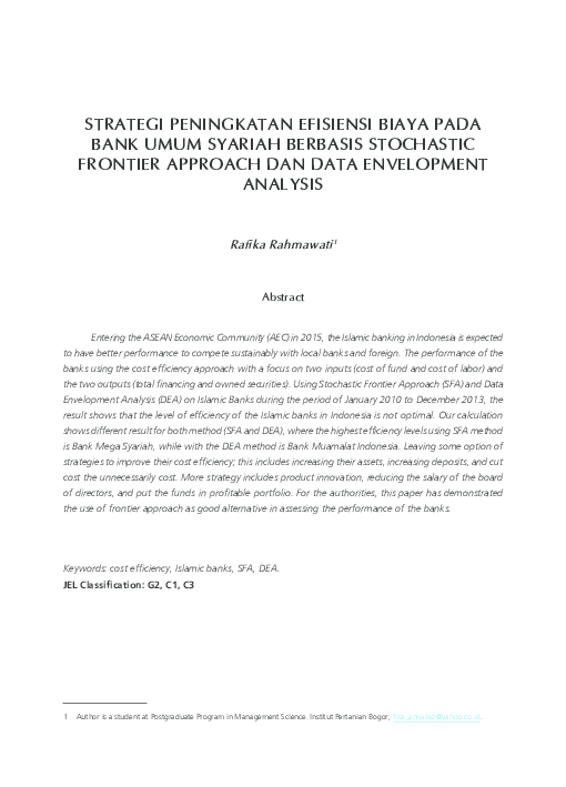(PDF) Strategi Peningkatan Efisiensi Biaya pada Bank Umum Syariah Berbasis Stochastic Frontier ...