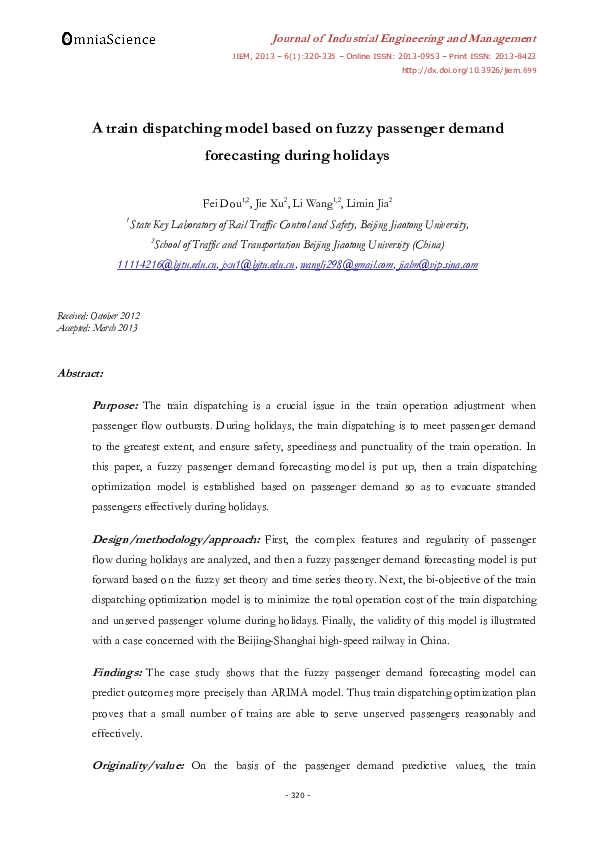 (PDF) A train dispatching model based on fuzzy passenger demand forecasting during holidays ...