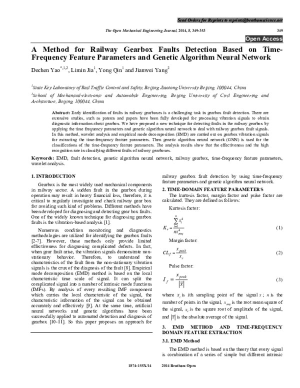 Pdf A Method For Railway Gearbox Faults Detection Based On Time
