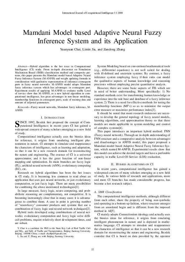 Pdf Mamdani Model Based Adaptive Neural Fuzzy Inference System And Its Application