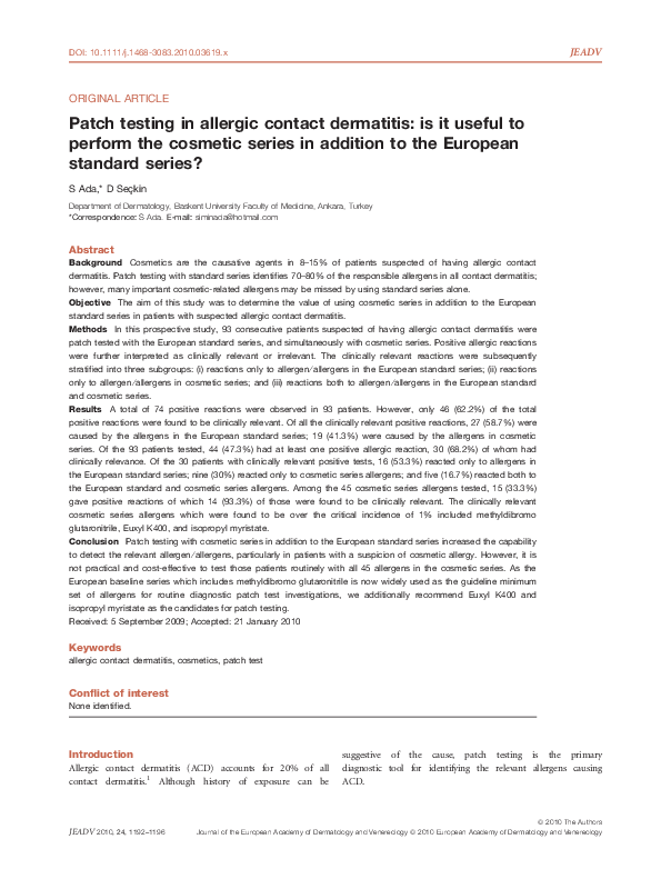 (PDF) Patch testing in allergic contact dermatitis: is it useful to ...
