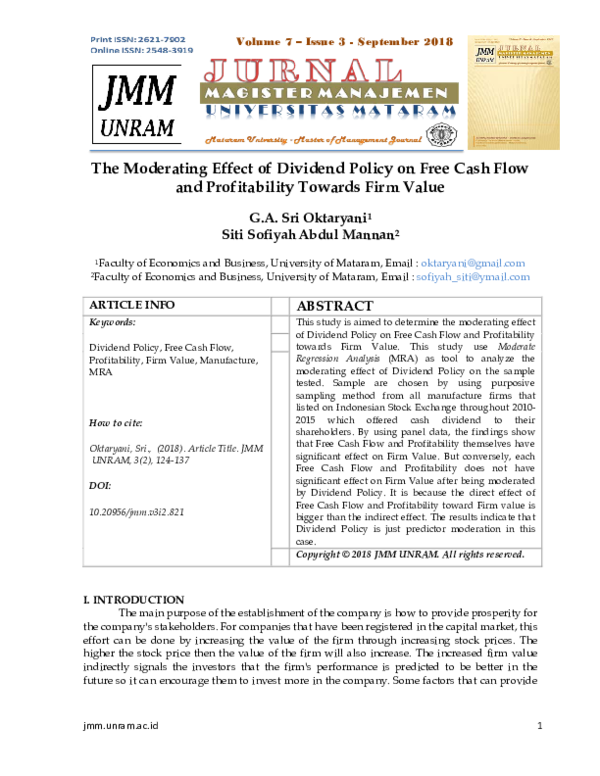 (PDF) Dividend Policy's Moderating Role in Cash Flow and Profitability