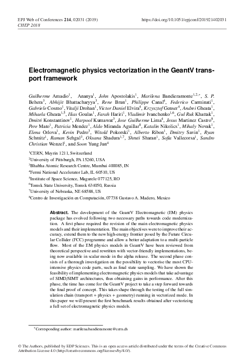 Pdf Electromagnetic Physics Vectorization In The Geantv Transport Framework