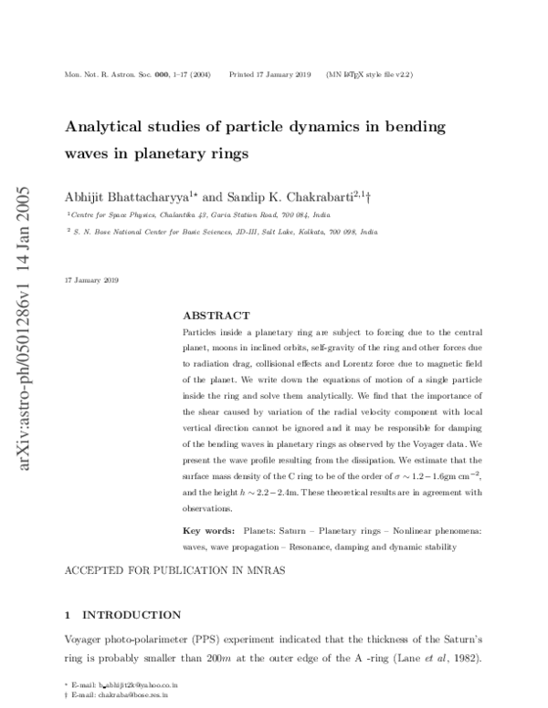 (PDF) Analytical studies of particle dynamics in bending waves in ...