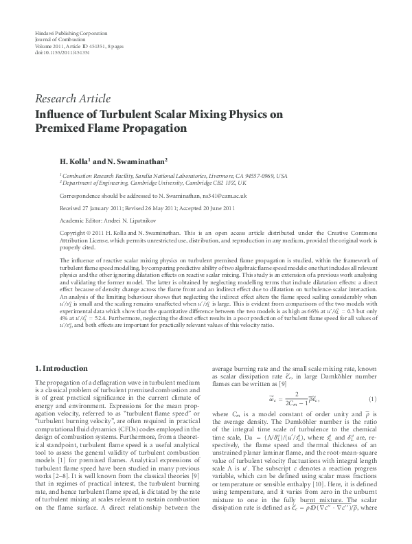 (PDF) Influence of turbulent scalar mixing physics on premixed flame ...