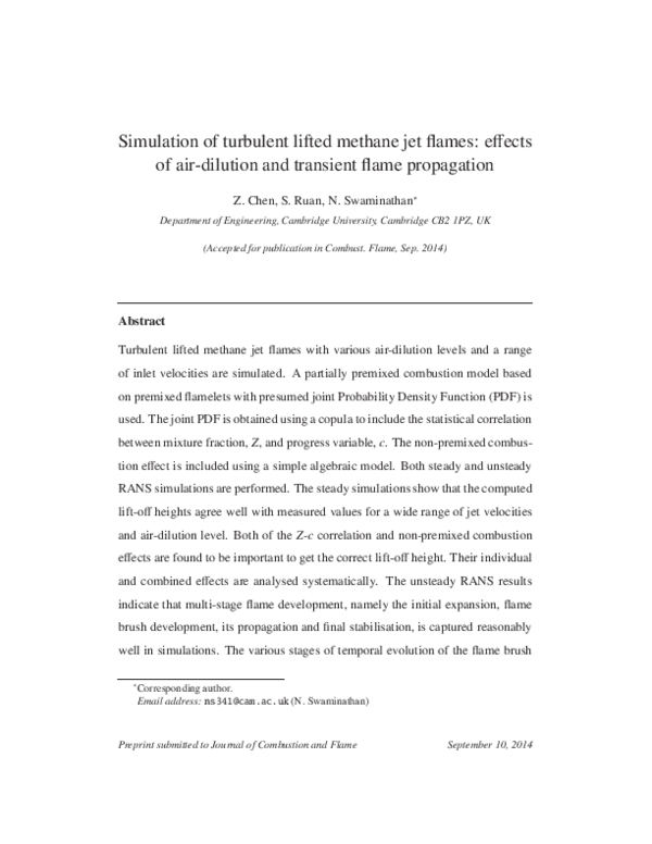 (PDF) Simulation of turbulent lifted methane jet flames: Effects of air-dilution and transient ...