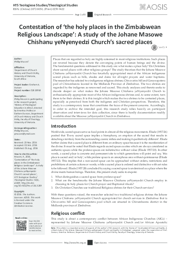 (PDF) Contestation of ‘the holy places in the Zimbabwean Religious ...