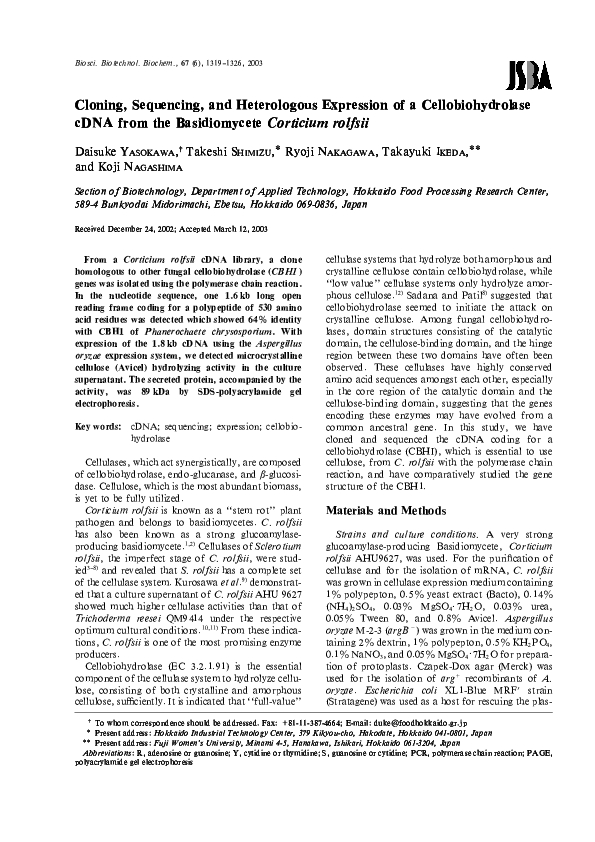 (PDF) Cloning, Sequencing, and Heterologous Expression of a ...