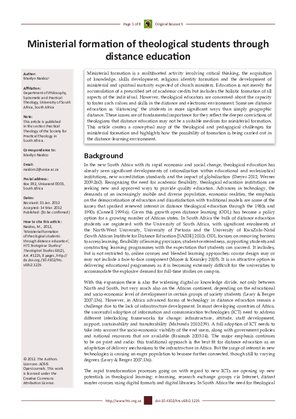 (PDF) Ministerial formation of theological students through distance ...