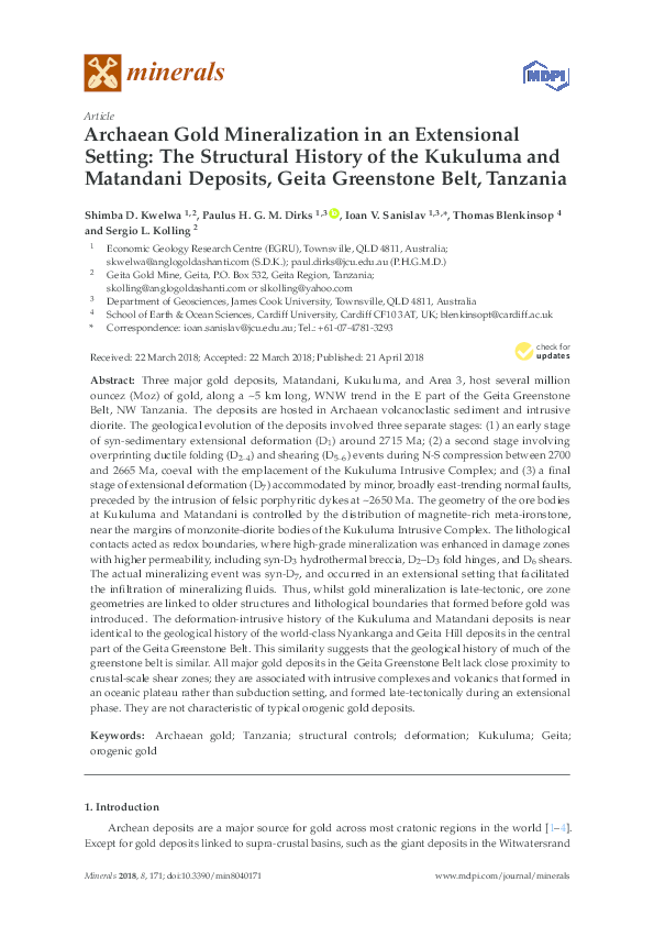 (PDF) Archaean Gold Mineralization in an Extensional Setting: The ...