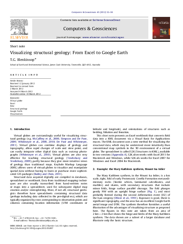 (PDF) Visualizing structural geology: From Excel to Google Earth