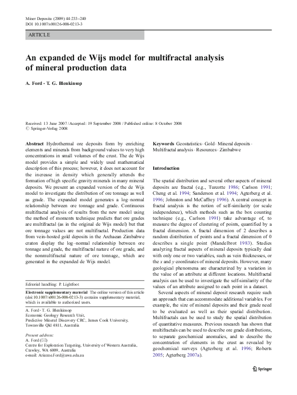 (PDF) An expanded de Wijs model for multifractal analysis of mineral ...