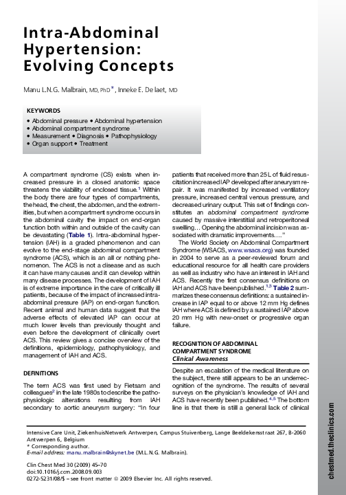 (PDF) Intra-Abdominal Hypertension: Evolving Concepts