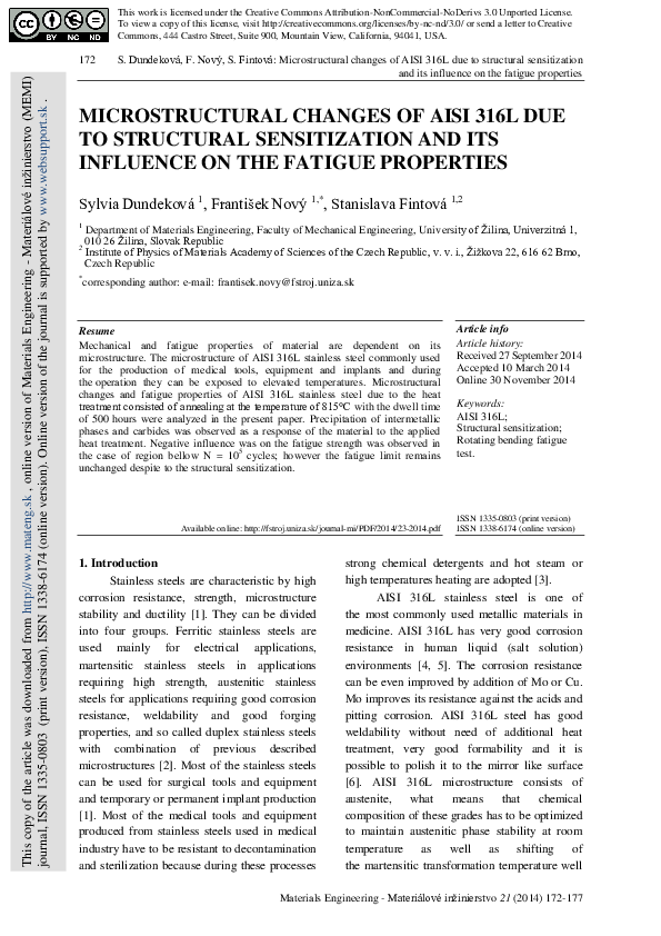 (PDF) Microstructural Changes of Aisi 316L Due to Structural Sensitization and Its Influence on ...