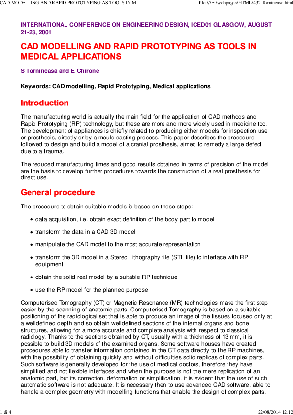 (PDF) CAD modelling and Rapid Prototyping as tools in medical ...