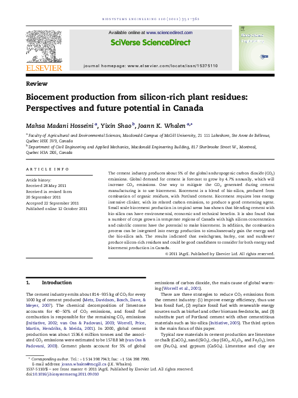(PDF) Biocement production from silicon-rich plant residues ...