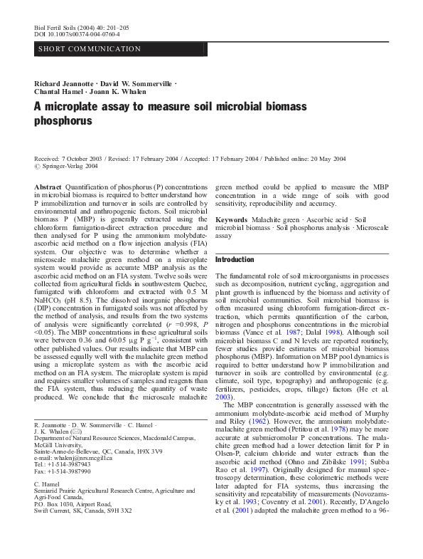 (PDF) A microplate assay to measure soil microbial biomass phosphorus