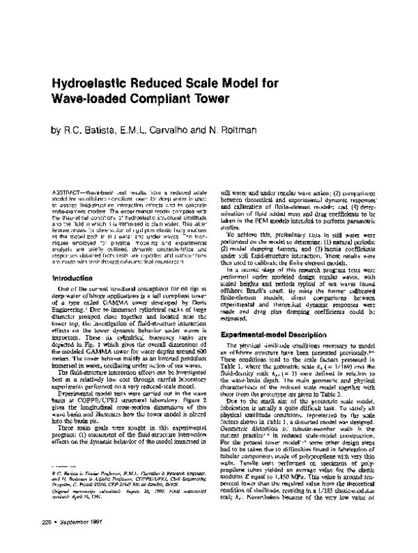 (PDF) Hydroelastic reduced scale model for wave-loaded compliant tower