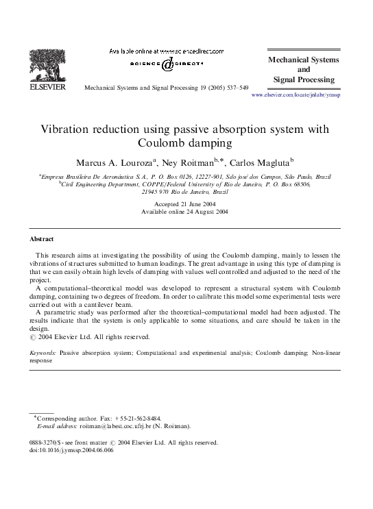 (PDF) Vibration reduction using passive absorption system with Coulomb ...
