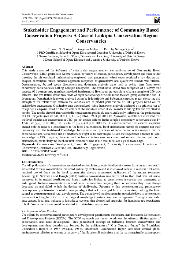 (PDF) Stakeholder Engagement and Performance of Community Based ...