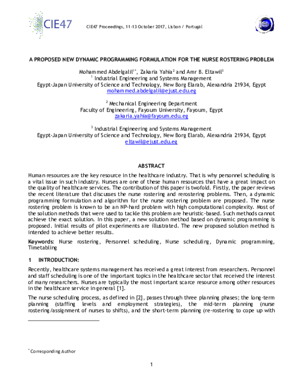 (PDF) Dynamic Programming Approach to Nurse Rostering Problem
