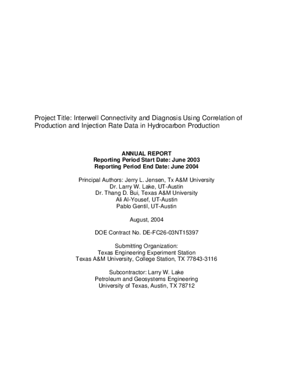 (PDF) Interwell Connectivity and Diagnosis Using Correlation of Production and Injection Rate ...