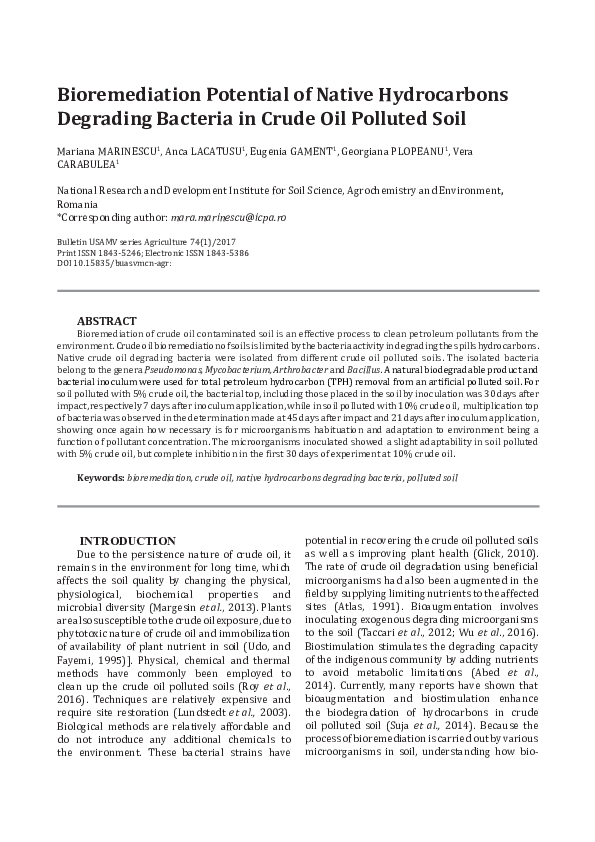 (PDF) Potential for native hydrocarbon-degrading bacteria to remediate highly weathered oil ...