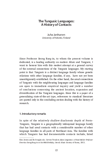 (PDF) The Tungusic Languages: A History of Contacts