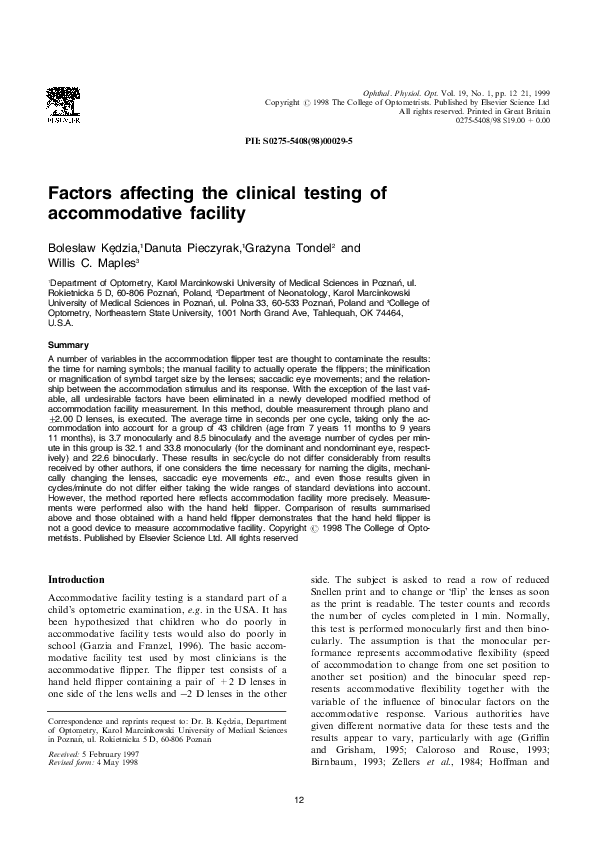 (PDF) Factors affecting the clinical testing of accommodative facility