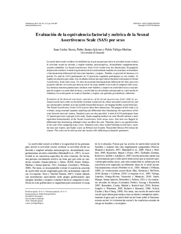 Pdf Evaluación De La Equivalencia Factorial Y Métrica De La Sexual Assertiveness Scale Sas