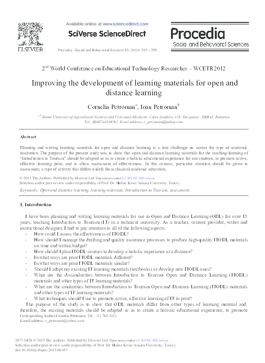 (PDF) Improving the Development of Learning Materials for Open and ...