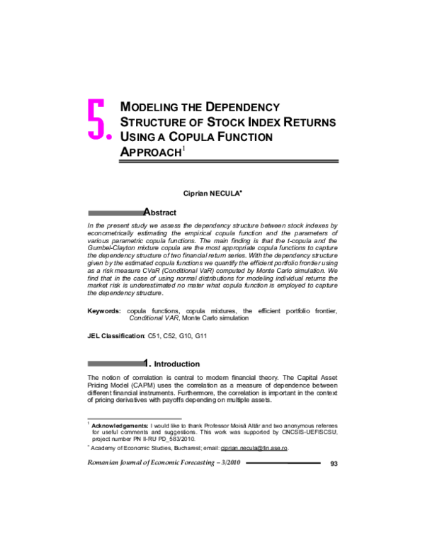Pdf Modeling The Dependency Structure Of Stock Index Returns Using A Copula Function Approach