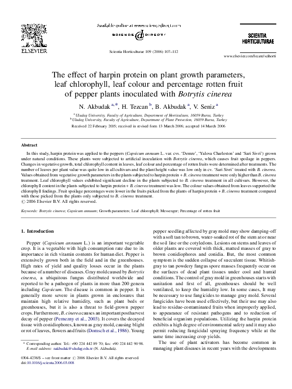 (PDF) The effect of harpin protein on plant growth parameters, leaf ...