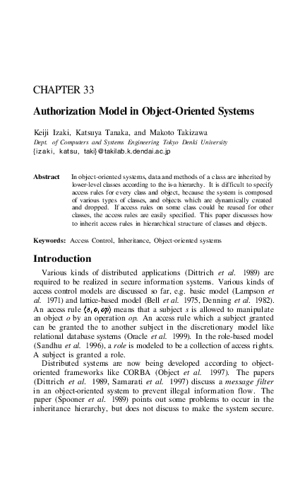 (PDF) Authorization Model in Object-Oriented Systems