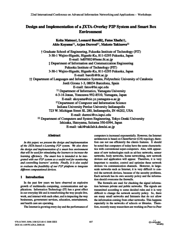 Pdf Design And Implementation Of A Jxta Overlay P2p System And Smart Box Environment