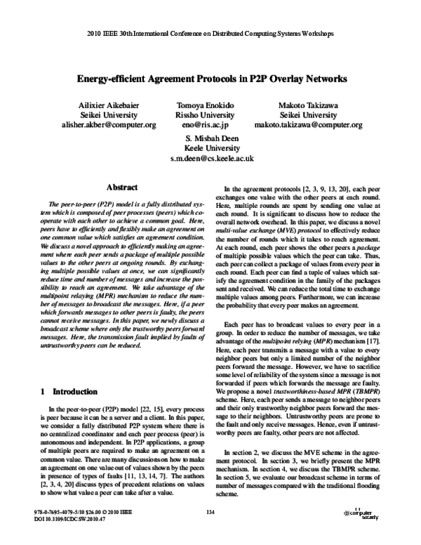 (PDF) Energy-Efficient Agreement Protocols in P2P Overlay Networks