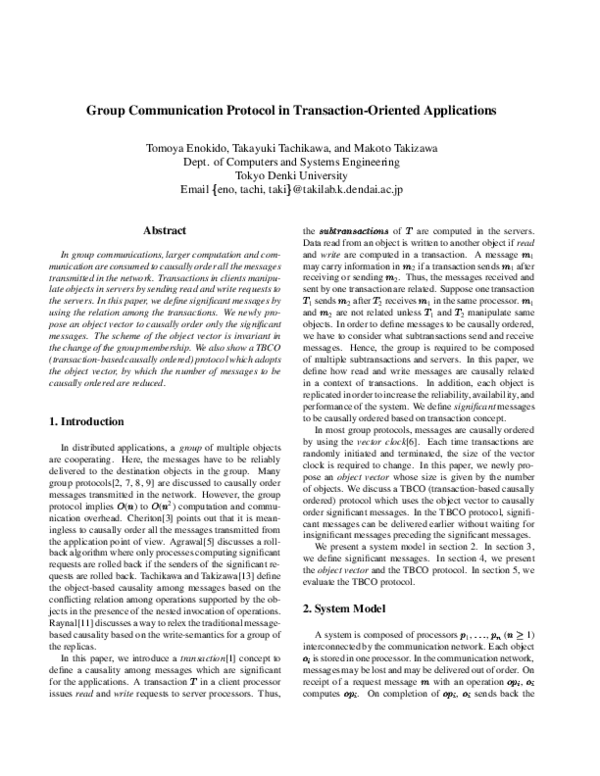 (PDF) Group communication protocol in transaction-oriented applications | Makoto Takizawa ...