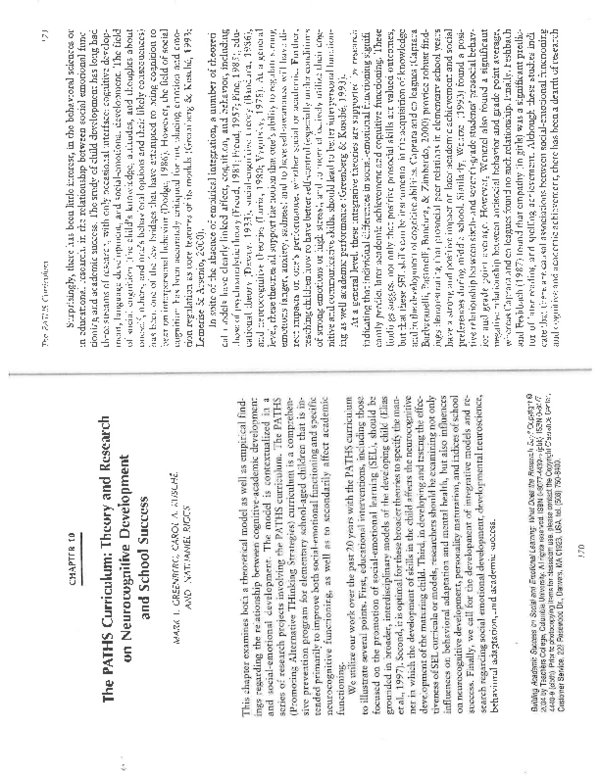 (PDF) The PATHS curriculum: Theory and research on neurocognitive ...