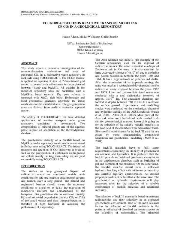 (PDF) TOUGHREACT/ECO2 on Reactive Tranport Modeling of CO2 in a Geological Repository