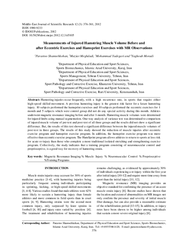 (PDF) Measurements of Injured Hamstring Muscle Volume Before and after ...