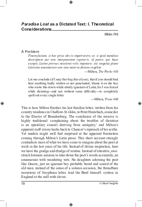 (PDF) Paradise Lost as a Dictated Text: I. Theoretical Considerations