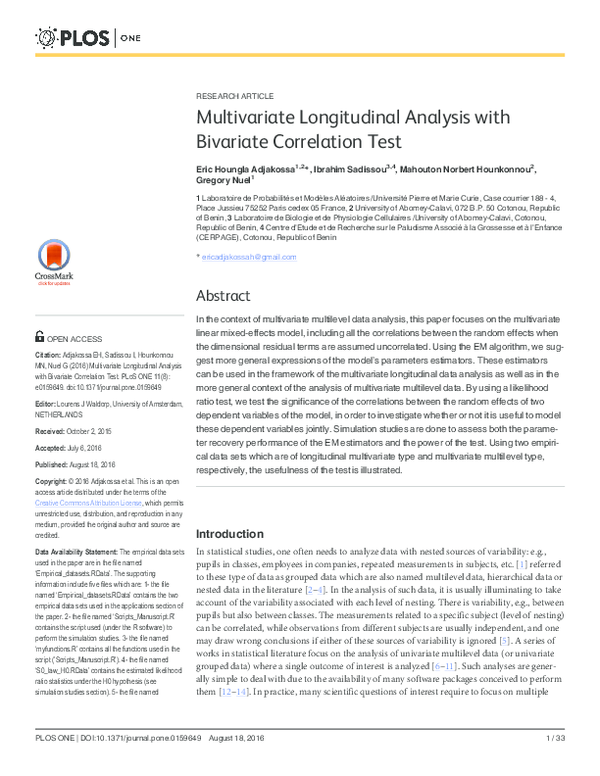 Pdf Multivariate Longitudinal Analysis With Bivariate Correlation Test