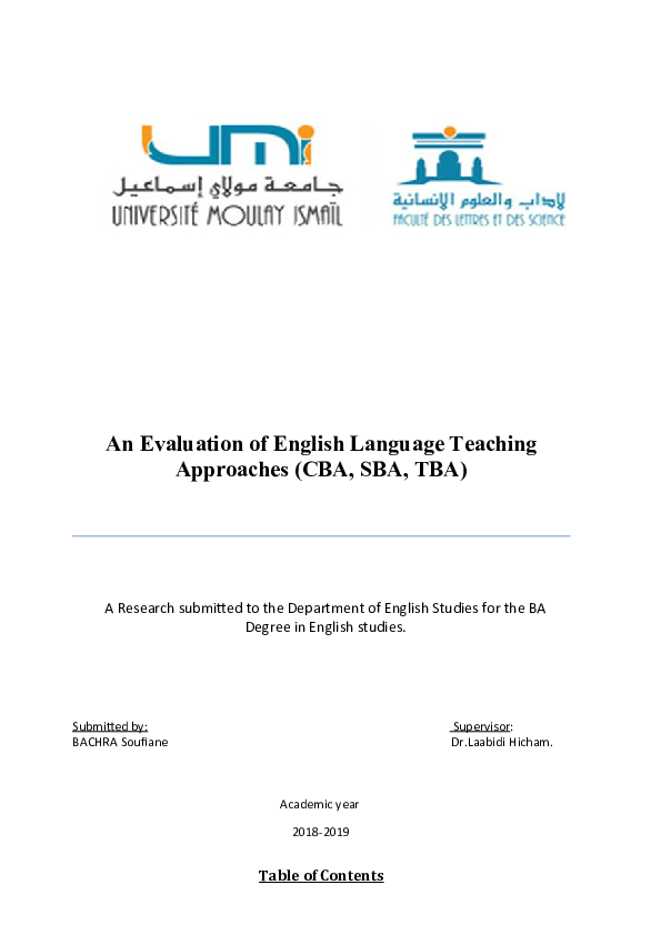 (DOC) An Evaluation of English Language Teaching Approaches (CBA, SBA, TBA)