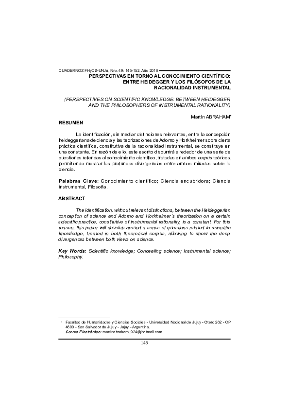 (PDF) Perspectivas en torno al conocimiento científico: entre Heidegger ...