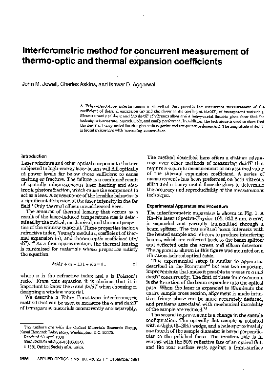 (PDF) Interferometric method for concurrent measurement of thermo-optic ...
